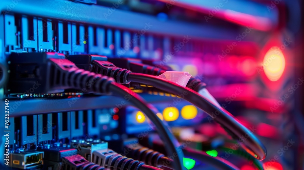 Network switch with multiple Ethernet UTP cables connected ...