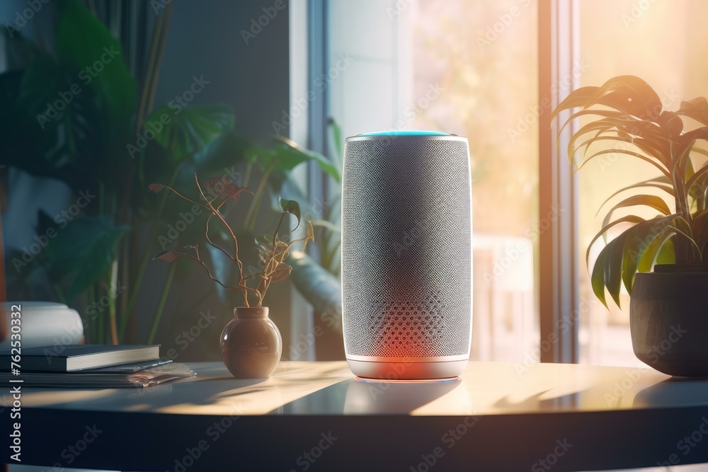 Voice-activated Home smart speaker. House computer ai voice control ...