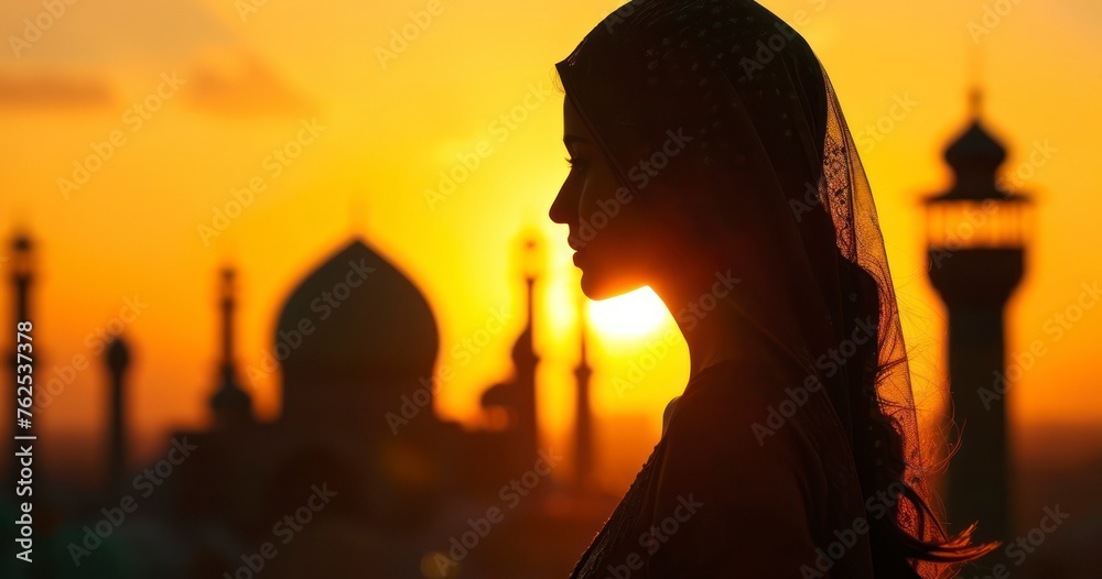 The Graceful Form of a Woman in Traditional Dress Set Against the ...