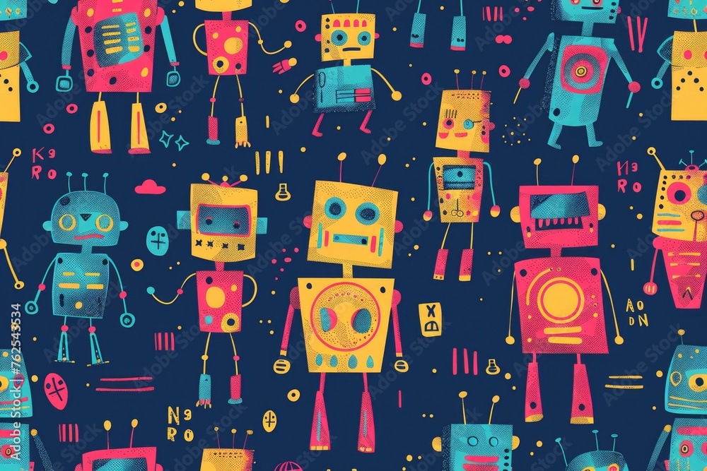 Abstract funny robot toys seamless pattern banner, wallpaper for kids ...