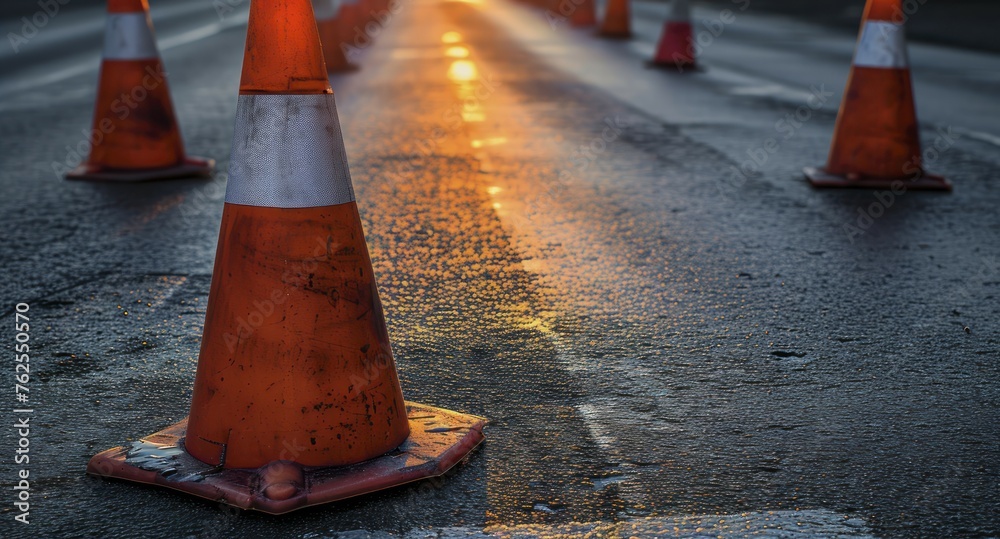 Red Traffic Cones on Asphalt for Effective Traffic Management Stock ...