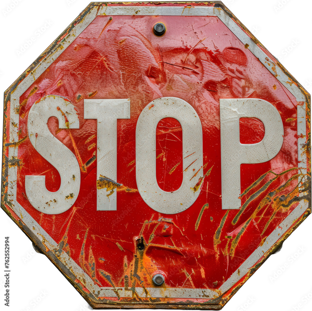 Vintage stop sign with rust and scratches, cut out transparent Stock ...