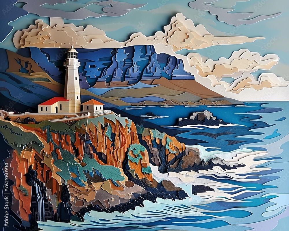 Cape Point lighthouse, artistically depicted in a paper-cut masterpiece ...