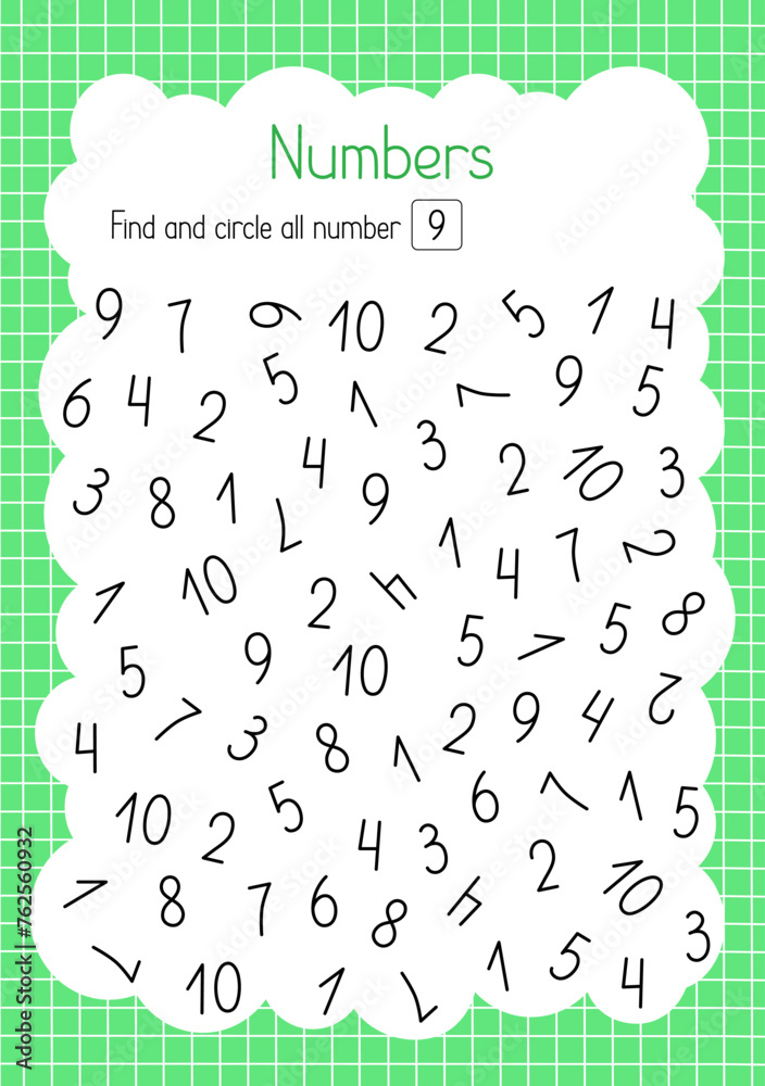 Find and circle number nine simple educational activity for children ...