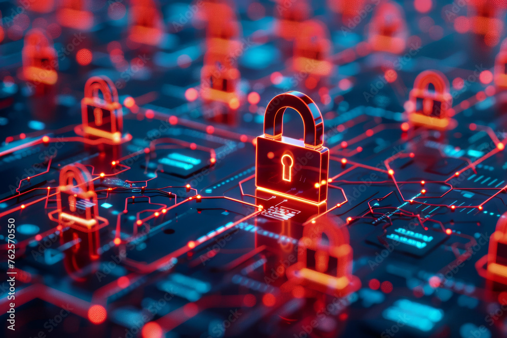 concept de cybersécurité, symbole de cadenas représentant la protection ...