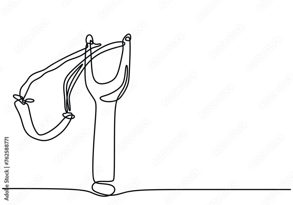slingshot in Single one line drawing hand holding wooden slingshot ...