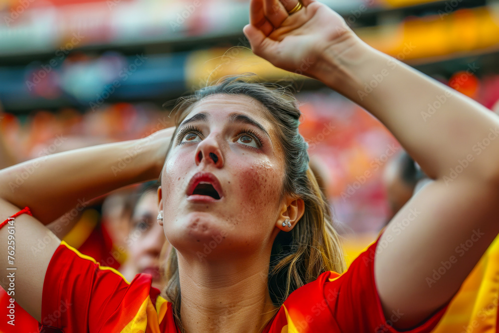 Spanish football soccer fans in a stadium supporting the national team ...