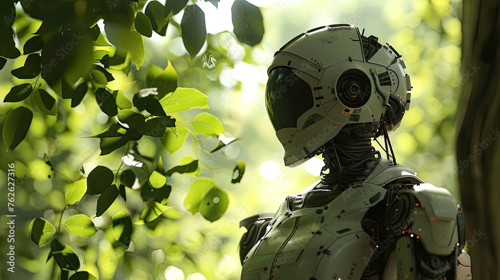 modern robot in a jungle environment to enhance the realism. The robot ...