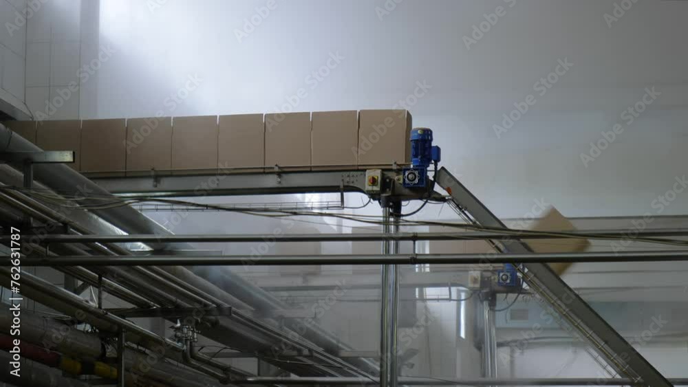 Carton Boxes Move On Conveyor Horizontally And Slide At An Angle ...