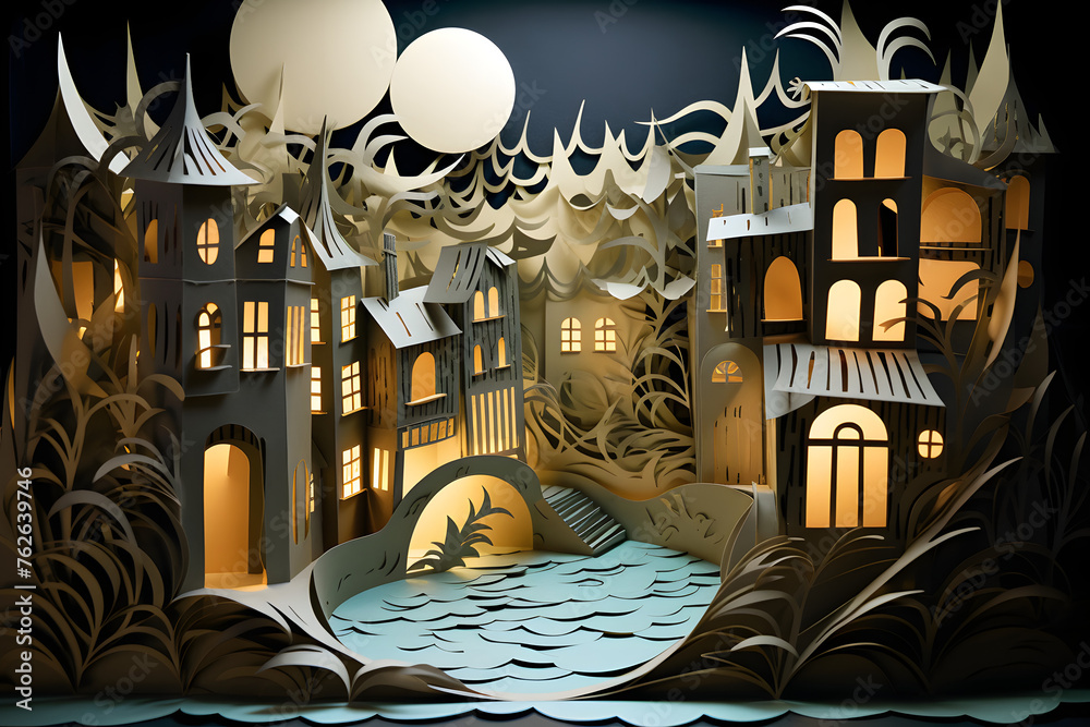 paper origami style city, origami paperstyle city, origami city ...