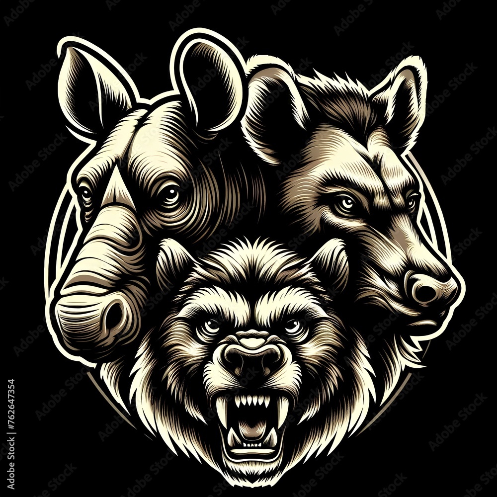 vector image of animals with black background Stock Illustration ...