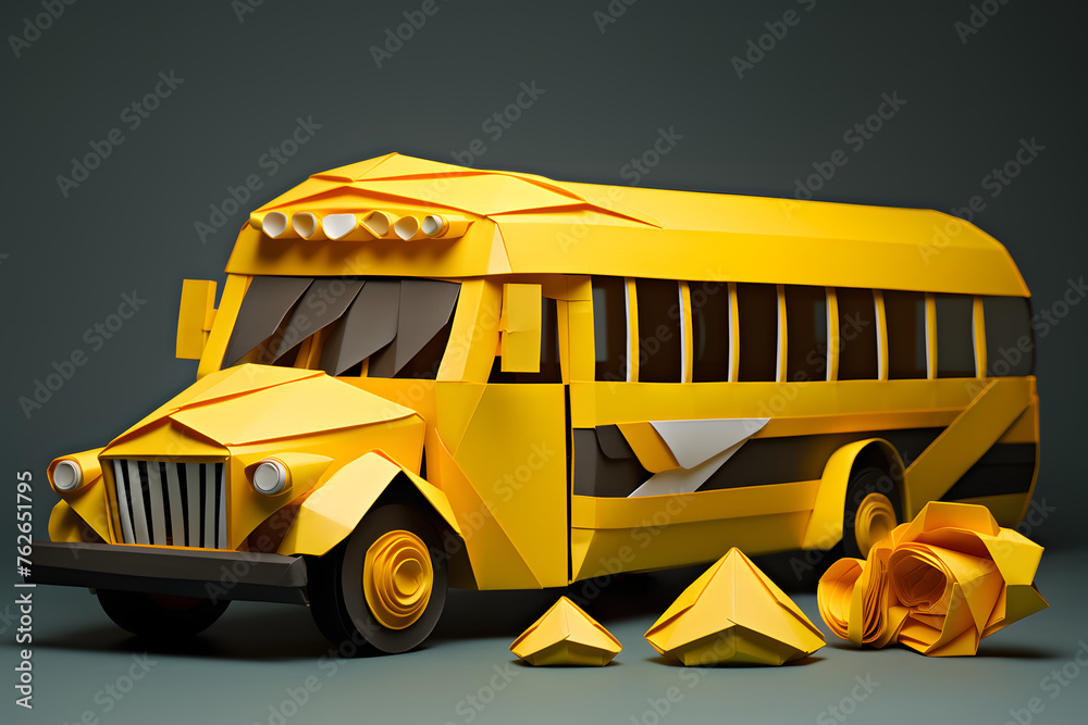 Origami paperstyle school bus, origami bus, school bus, yellow school ...