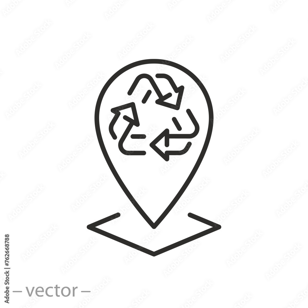 recycling location icon, recycle location pin, thin line symbol on ...