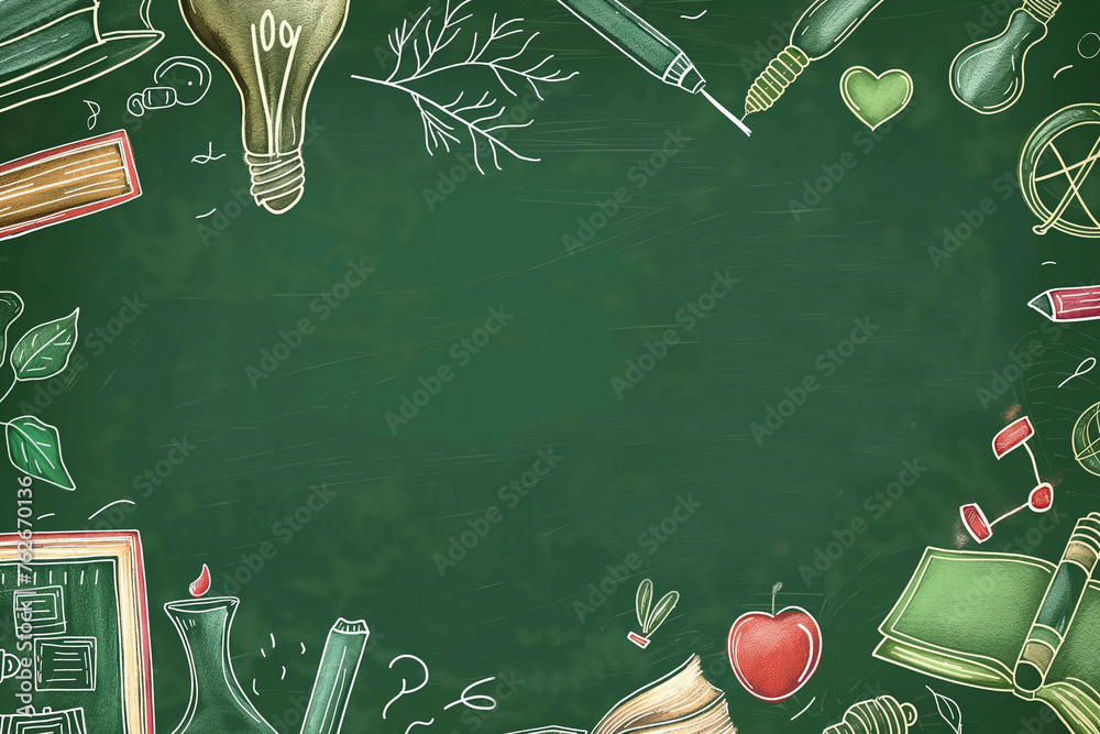 green educational background with white hand-drawn educational ...