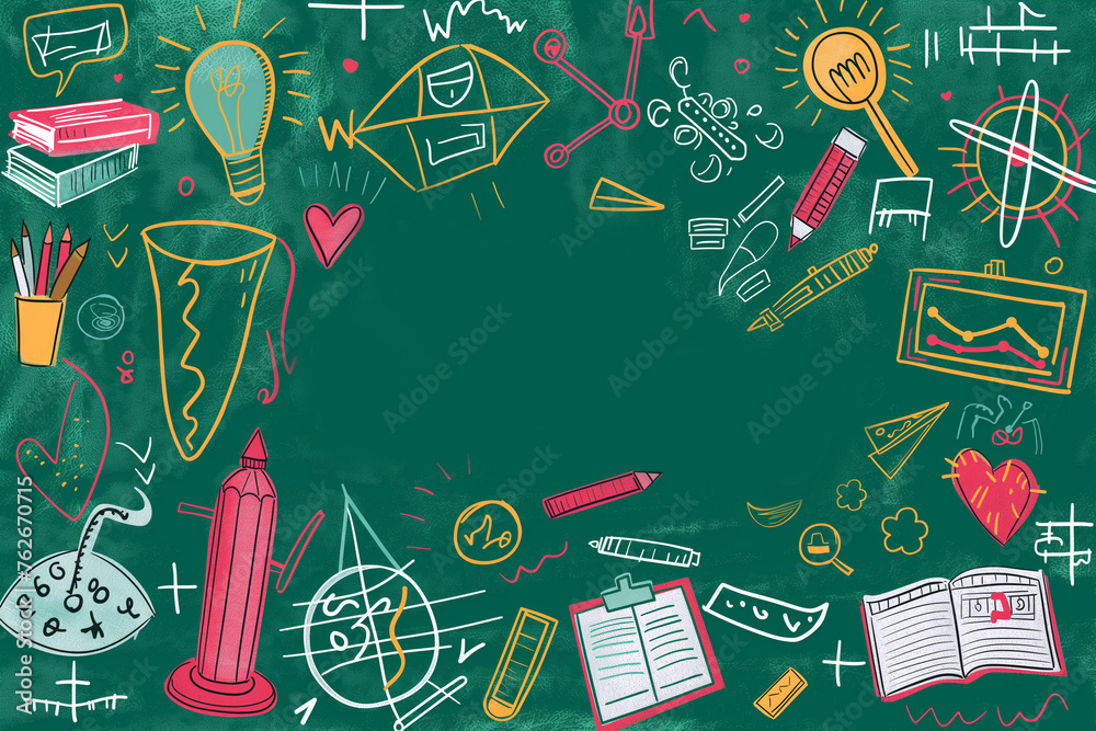 green educational background with white hand-drawn educational ...