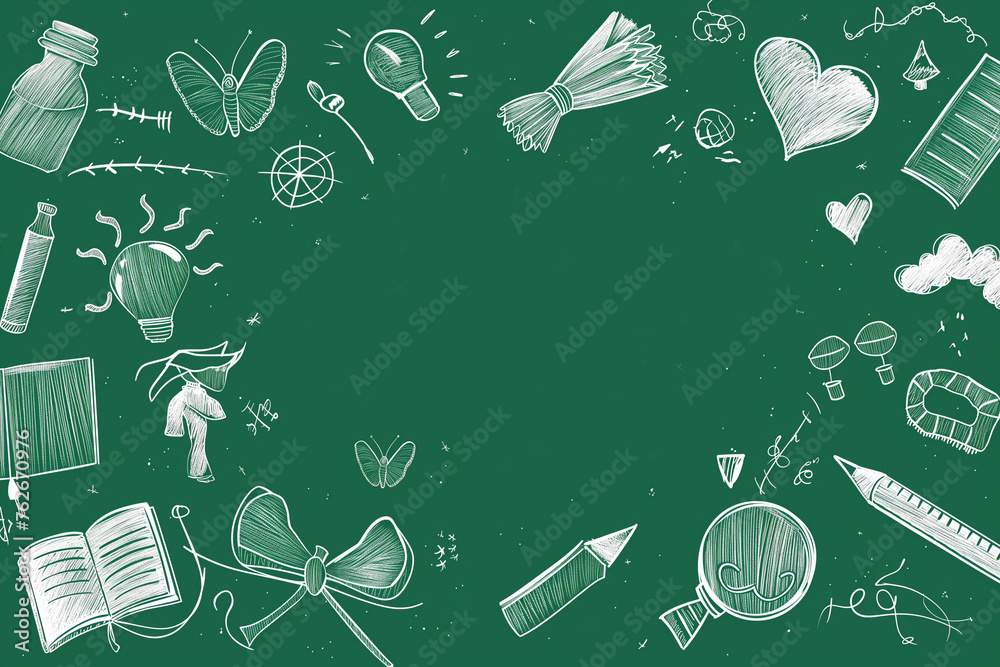 green educational background with white hand-drawn educational ...