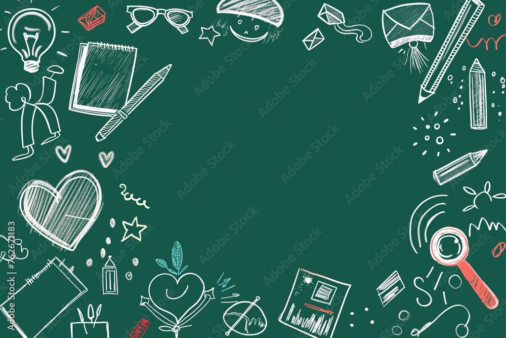 green educational background with white hand-drawn educational ...