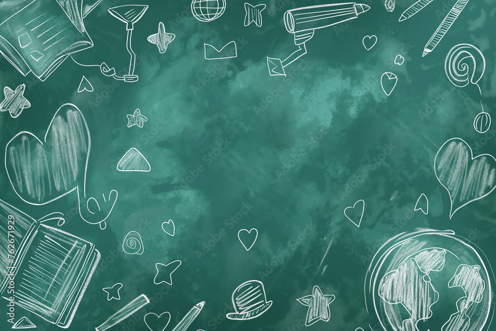 green educational background with white hand-drawn educational ...