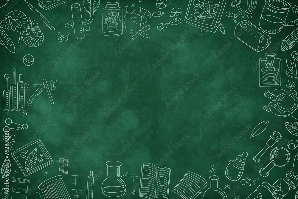 green educational background with white hand-drawn educational ...