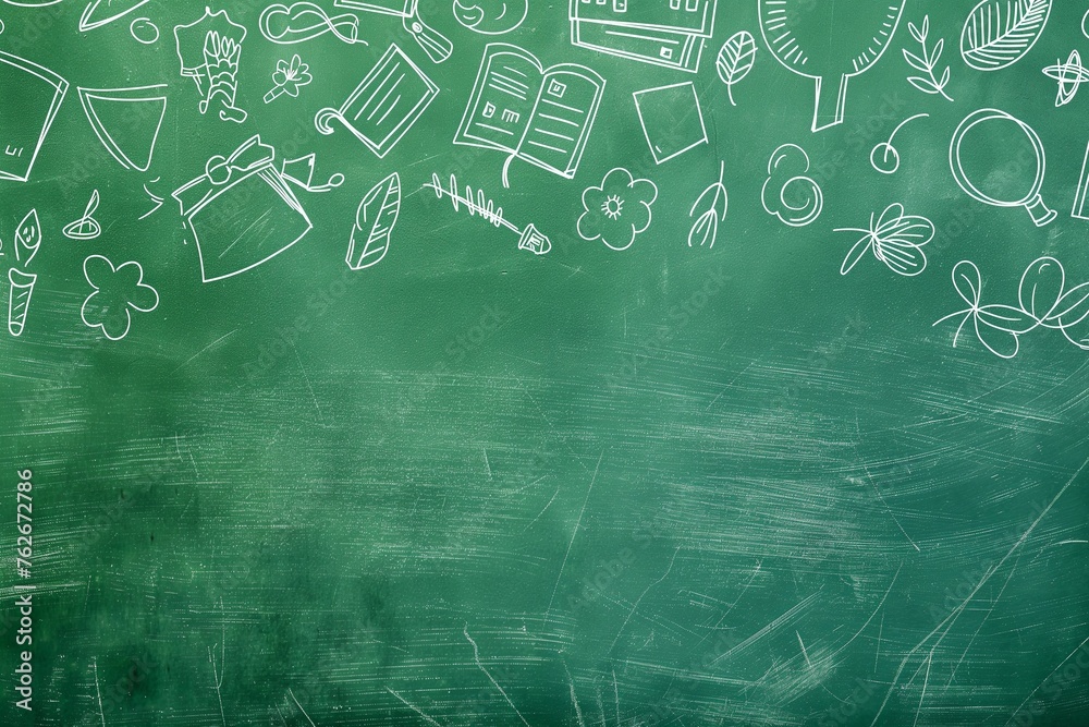 green educational background with white hand-drawn educational ...