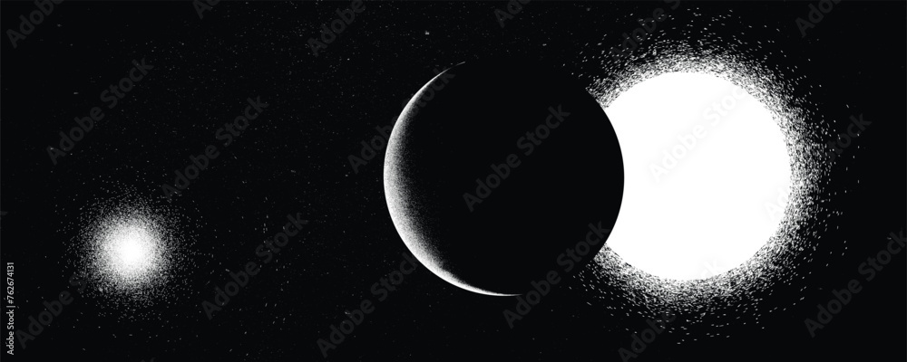 Binary stars and exoplanet in outer space. Futuristic landscape, with ...