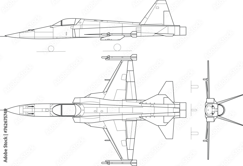 drawing a aircraft of HESA Saeqeh 3-view-eps vector file for laser cut ...