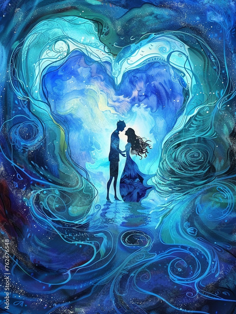 Create a whimsical scene of Sarah and David finding inner peace under a ...