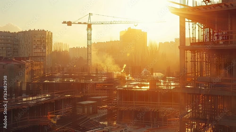 Witness urban growth with our vibrant image capturing a construction ...