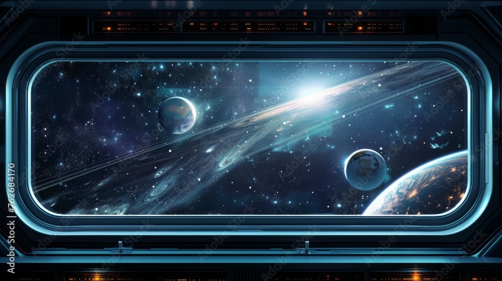 Space scenario viewed from a spaceship window - A breathtaking digital ...