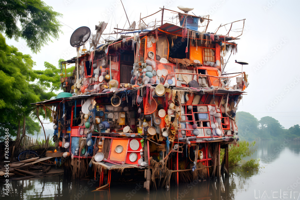 House built from trash, trash house, trash building Stock Photo | Adobe ...