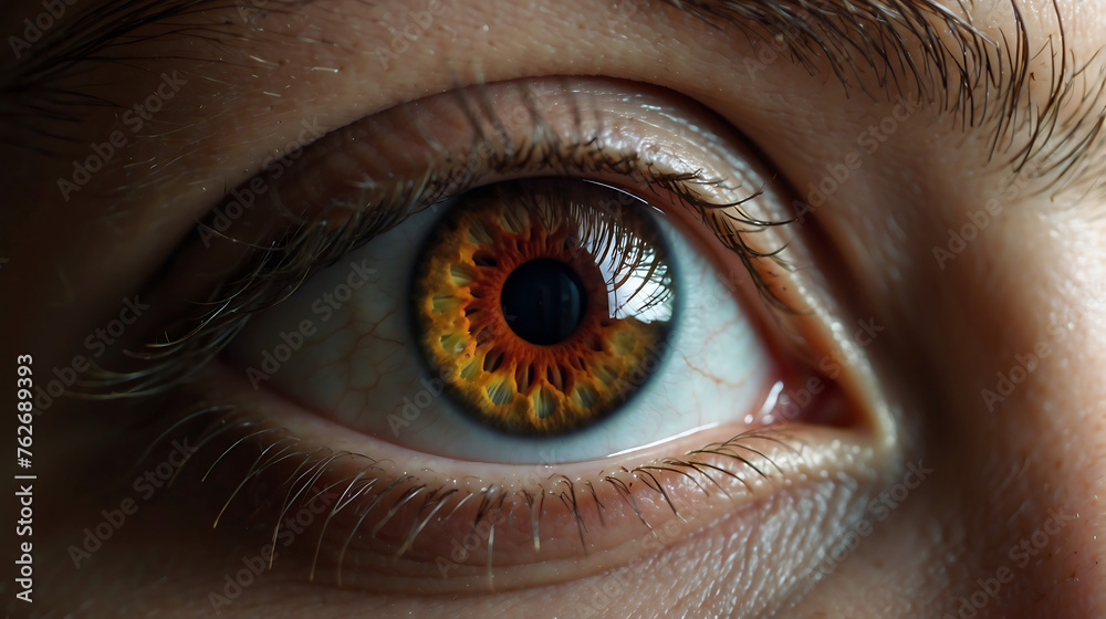 A strikingly captivating close-up macro image displays an eye with a ...