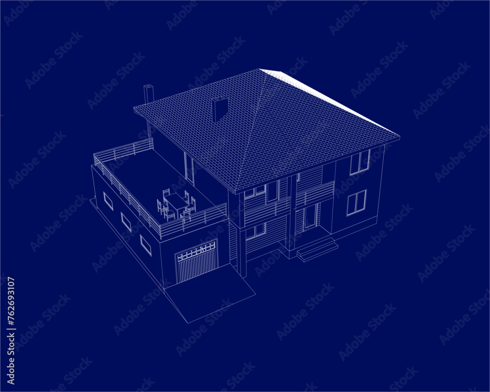 Vector perspective of luxury modern house exterior. 3D model of cottage ...