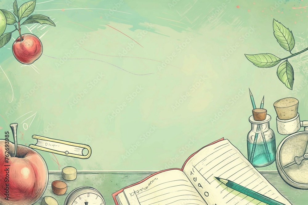 White educational background with green hand-drawn educational ...