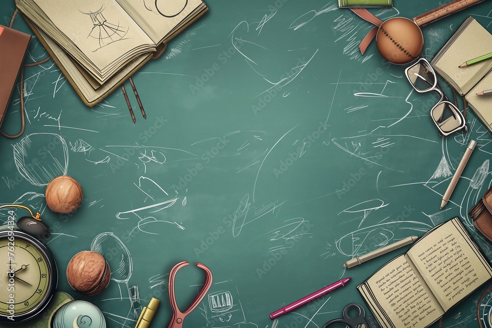 White educational background with green hand-drawn educational ...