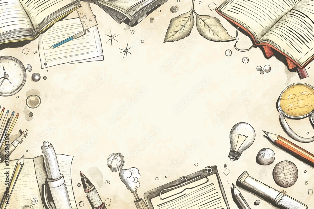 White educational background with green hand-drawn educational ...