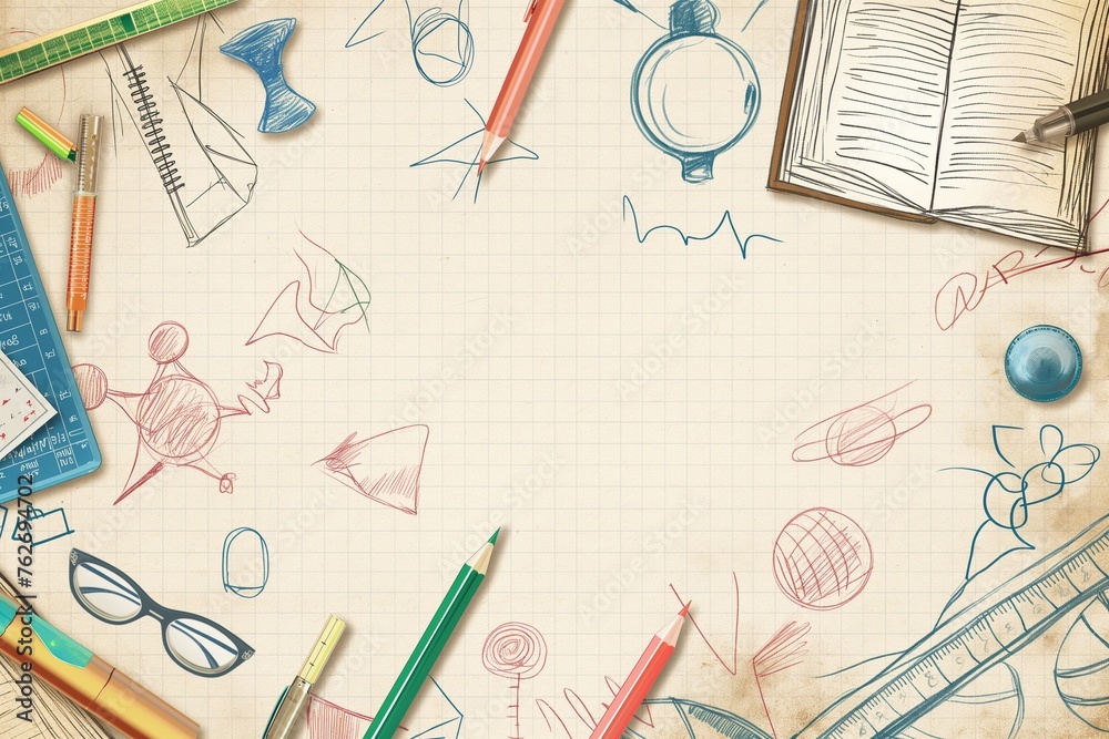 White educational background with green hand-drawn educational ...