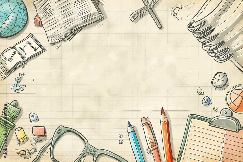 White educational background with green hand-drawn educational ...