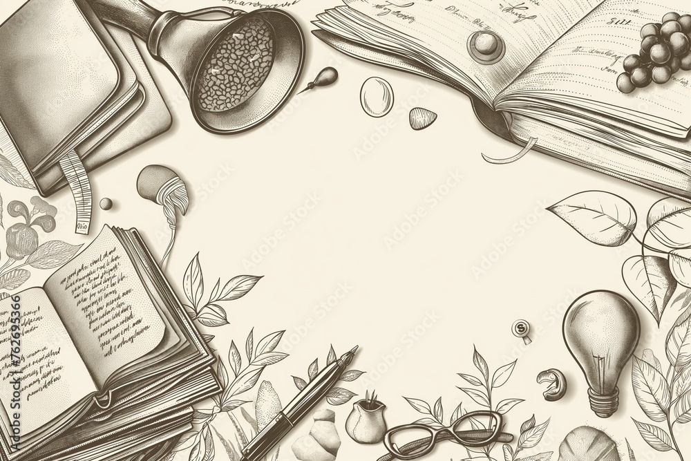 White educational background with green hand-drawn educational ...