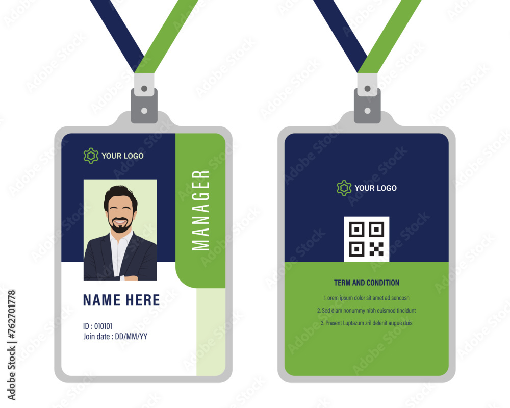 professional corporate id card template, clean green id card design ...