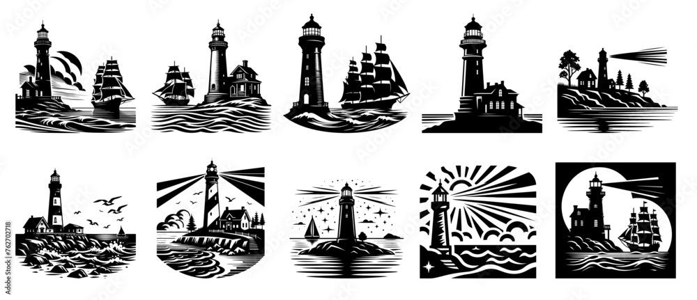 Lighthouse Vector, Lighthouse Silhouette for laser cutting, and ...
