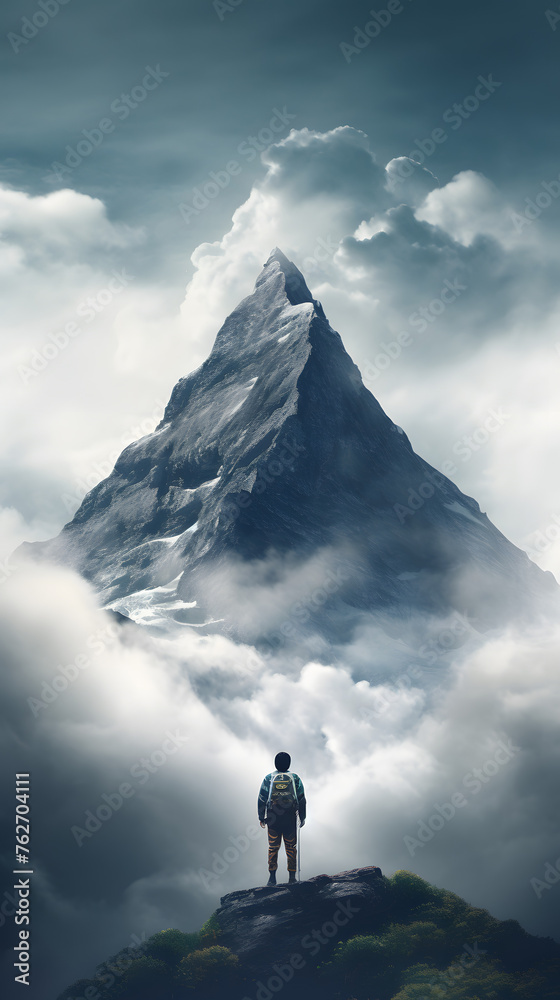 Kid looking up a massive mountain, kid looking up a mountain Stock ...
