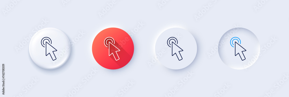 Mouse cursor line icon. Neumorphic, Red gradient, 3d pin buttons. Click ...