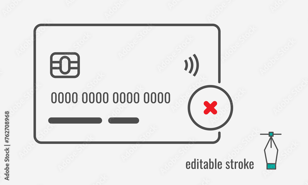 Vecteur Stock Credit Card not accepted line icon.CASH ONLY sign.no ...