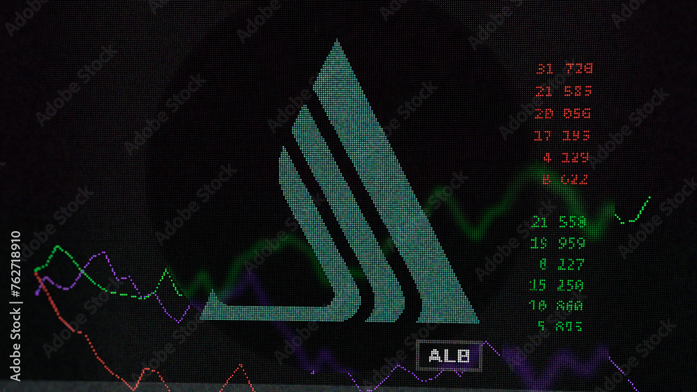 Charlotte, North Carolina. Close up on logo of Albemarle Corporation on ...