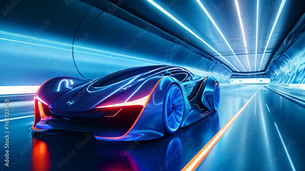 Futuristic car in the tunnel. 3d rendering image. A sports car a ...