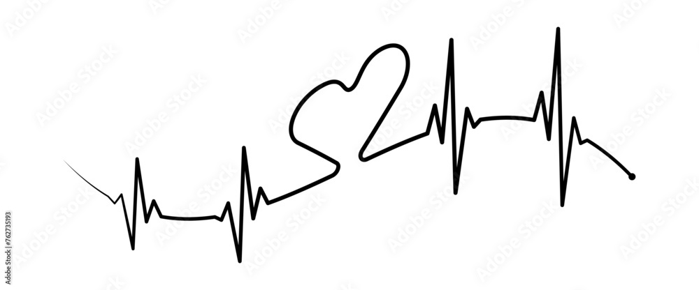 Heart with black EKG diagram, cardiogram, heartbeat line vector design ...