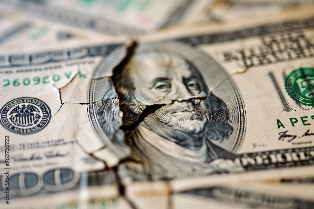 This close-up photo captures a clear view of a hole in a dollar bill ...