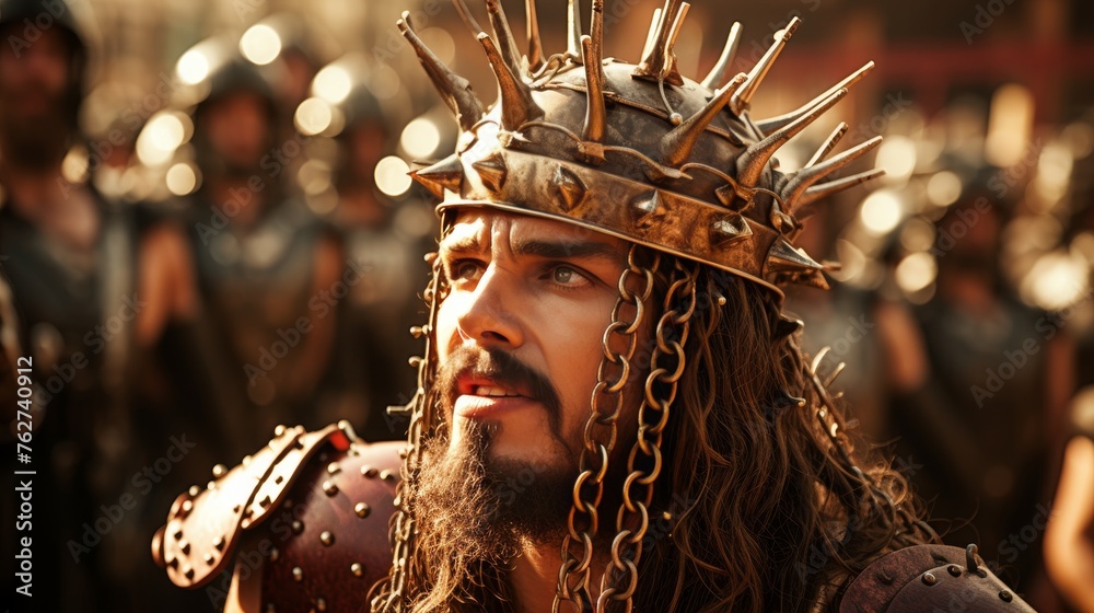 Biblical theme. majesty and power in portrait of jewish king in armor ...