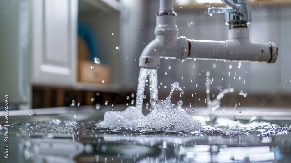 Leaking pipe under a sink indicating water damage insurance Stock ...