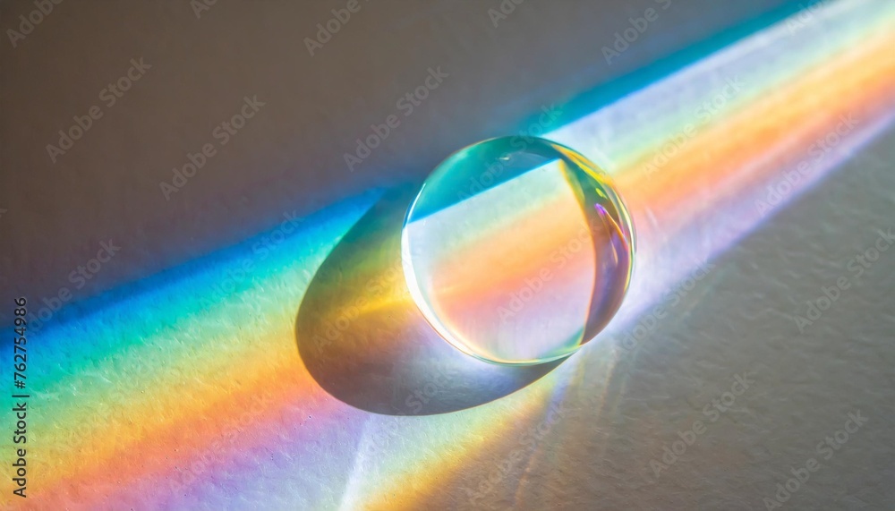 crystal prism rainbow light refraction texture on white wall background ...
